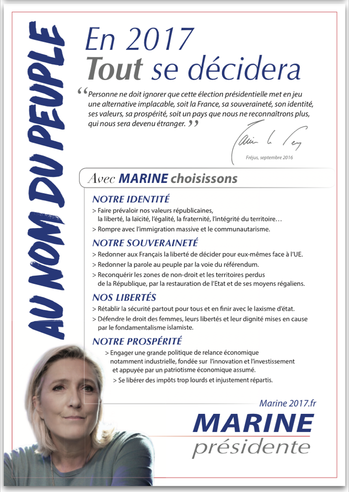 Présidentielle 2017 : le FN dévoile son premier tract sans logo, ni nom