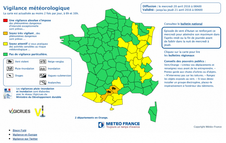 Météo France place deux départements en vigilance orange aux vents violents